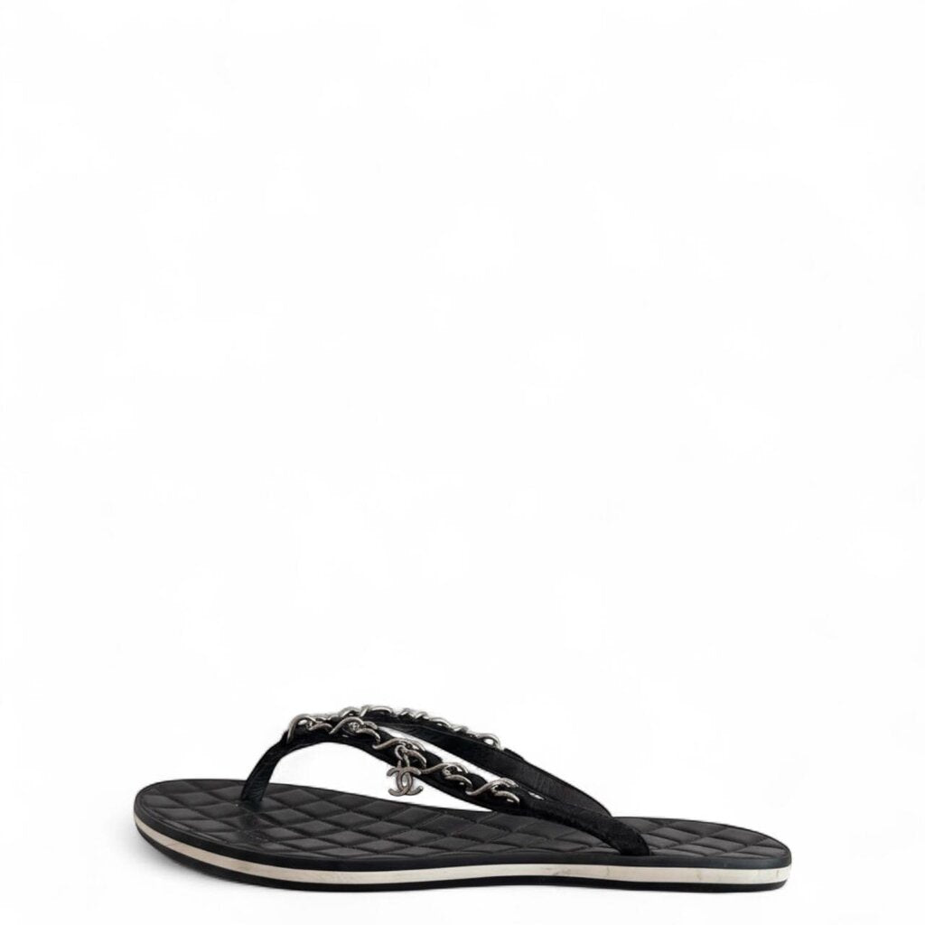 Chanel Interlocking C Logo Chain Strap Flip Flop Black 36 – Urban ...
